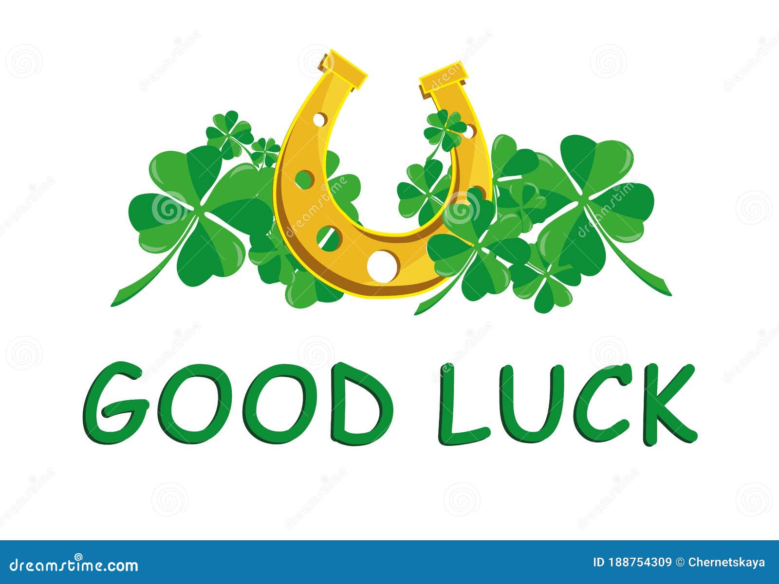 Text GOOD LUCK, Clover Leaves and Horseshoe on Background Stock ...