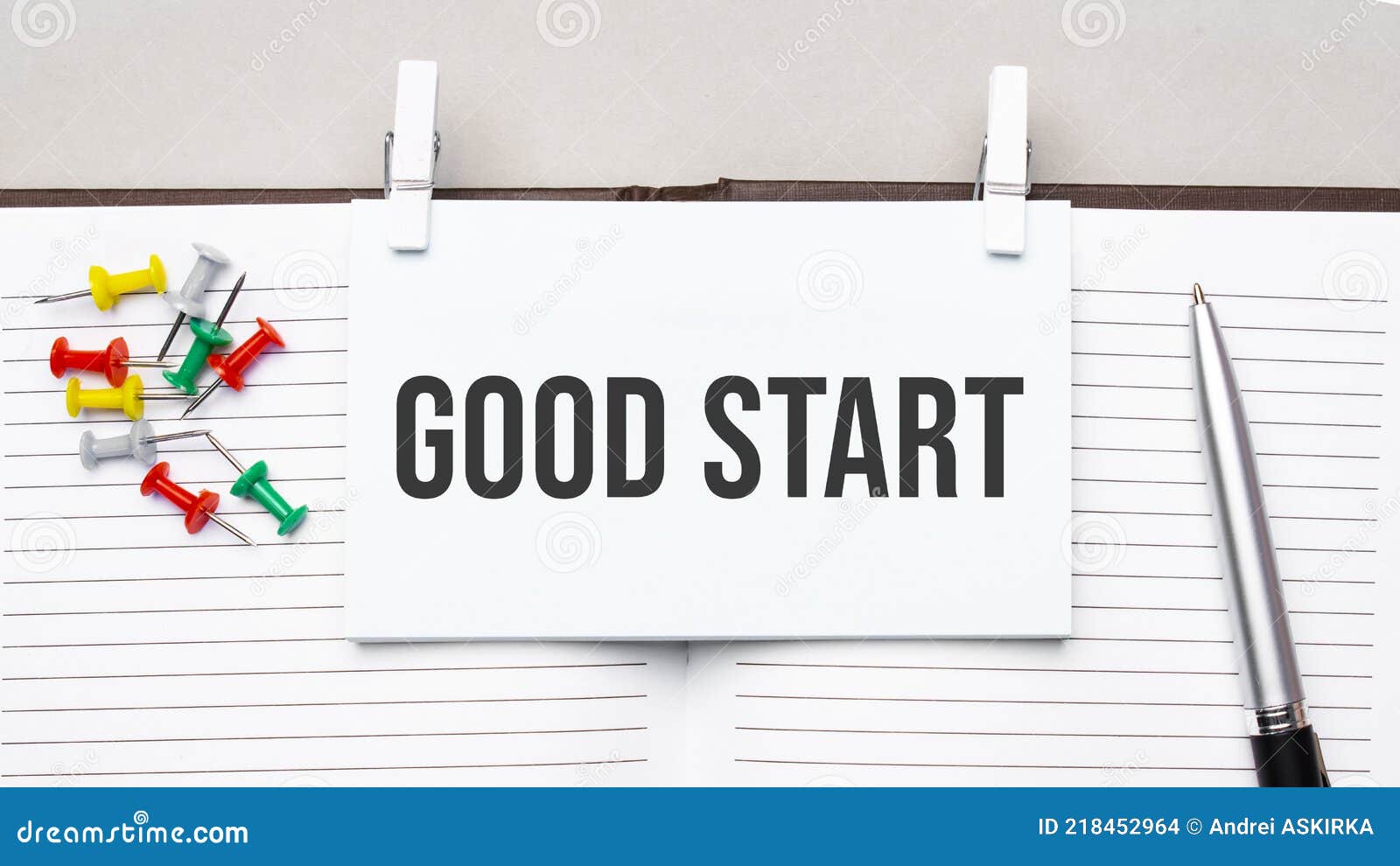 Text Good Start on Stickers on the Diary with Office Tools Stock Photo ...