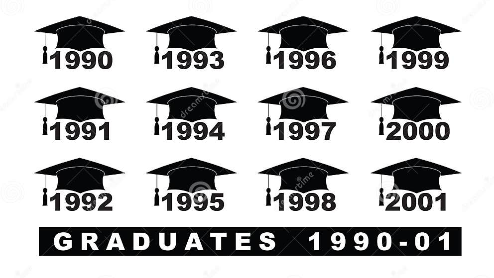 Text with Graduation Hat 1990-2001 Set on a White Illustration Stock ...