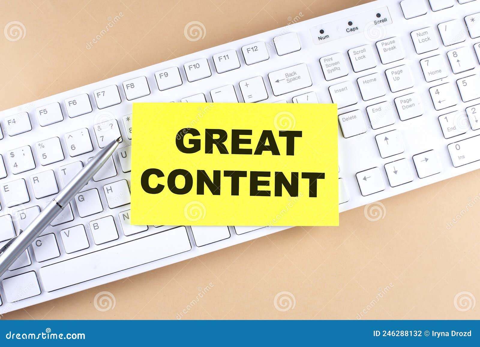 Text GREAT CONTENT Text on a Sticky on Keyboard, Business Concept Stock ...