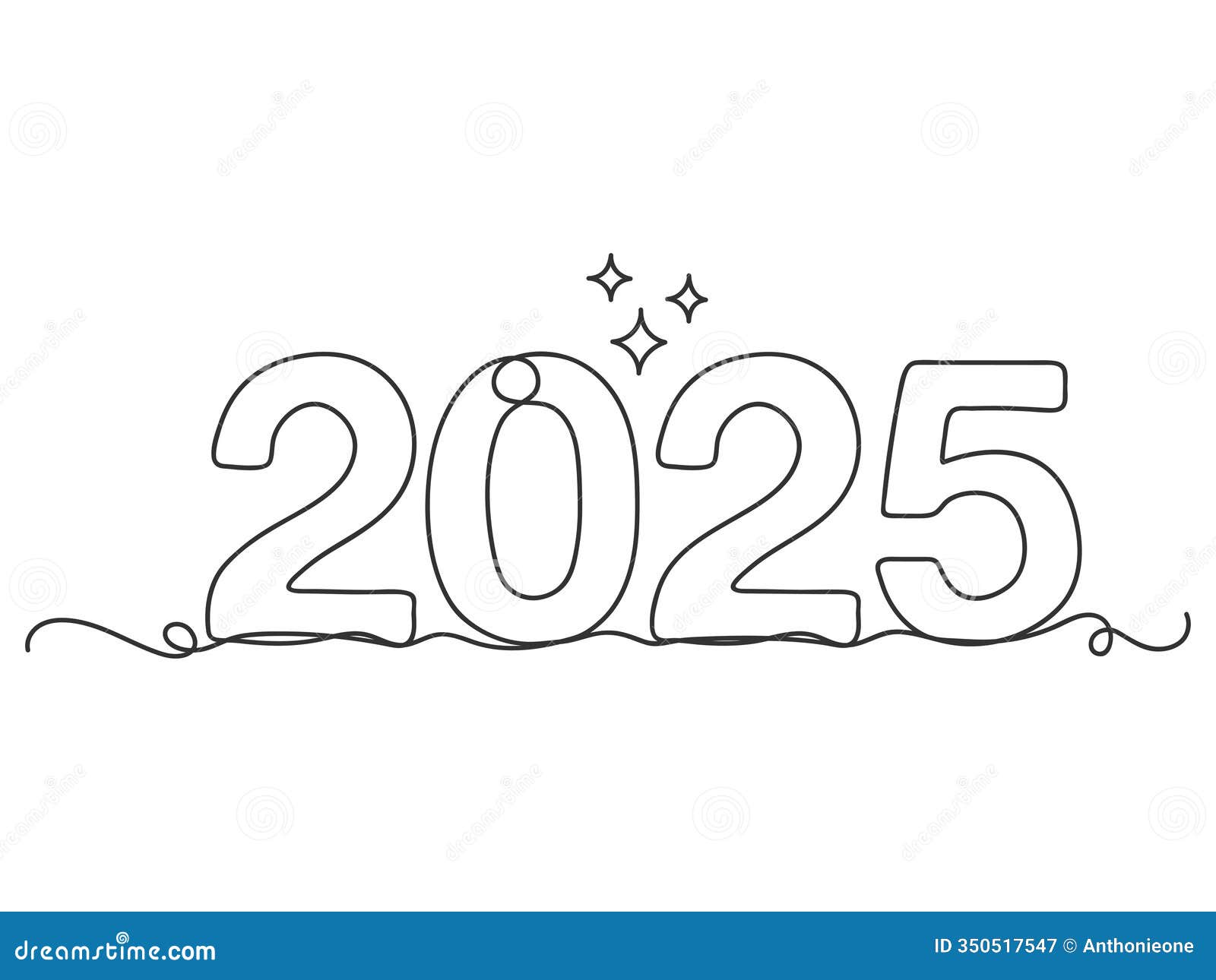 Text 2025 Handwritten Continuous One Line Art Vector Illustration Stock ...