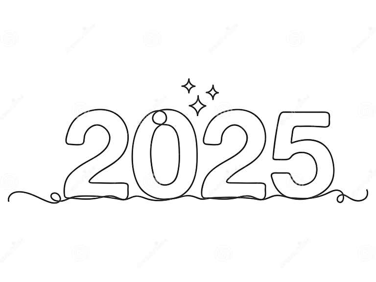 Text 2025 Handwritten Continuous One Line Art Vector Illustration Stock ...