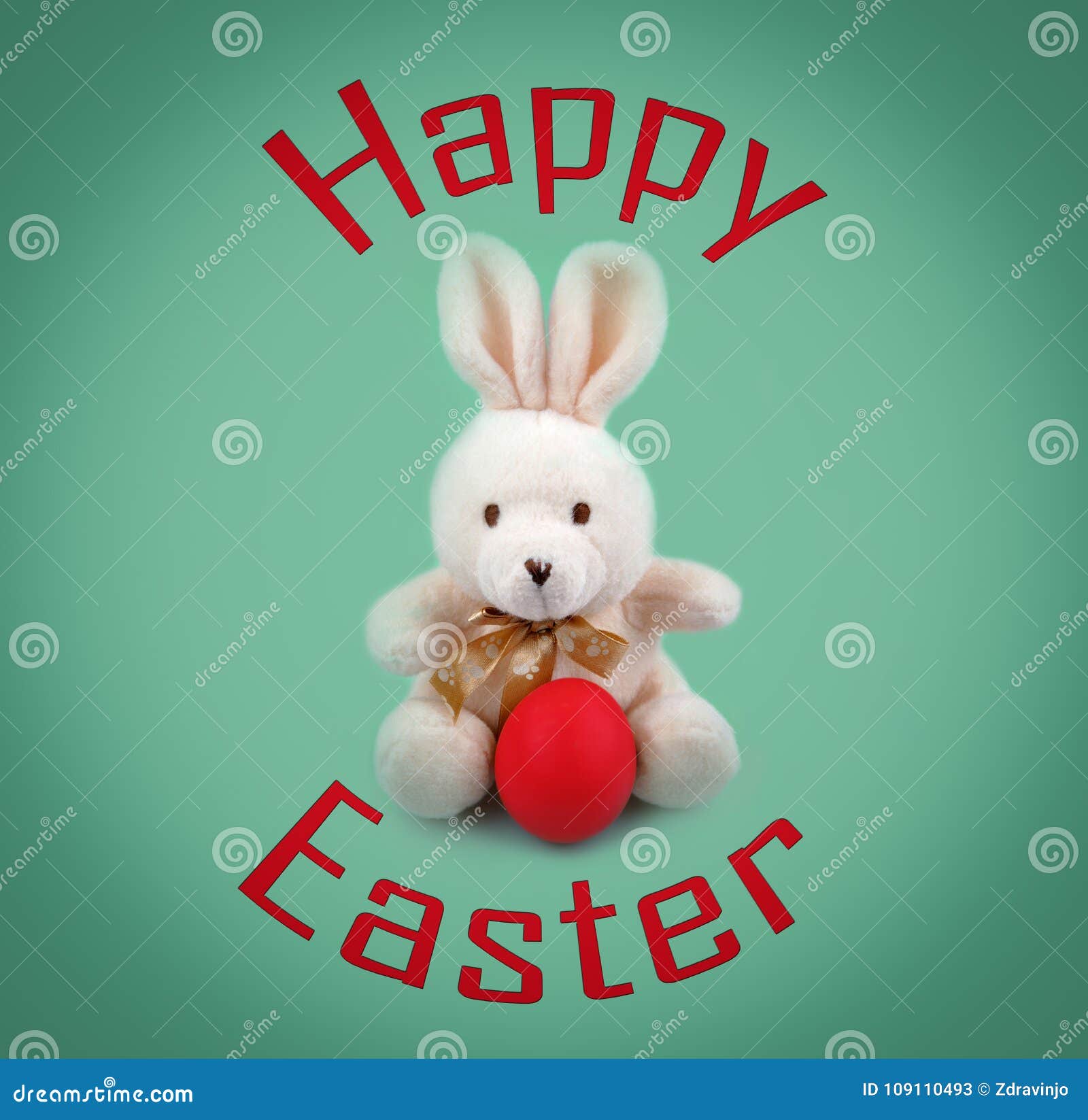 Text Happy Easter and Easter Bunny with the Red Egg Stock Image - Image ...
