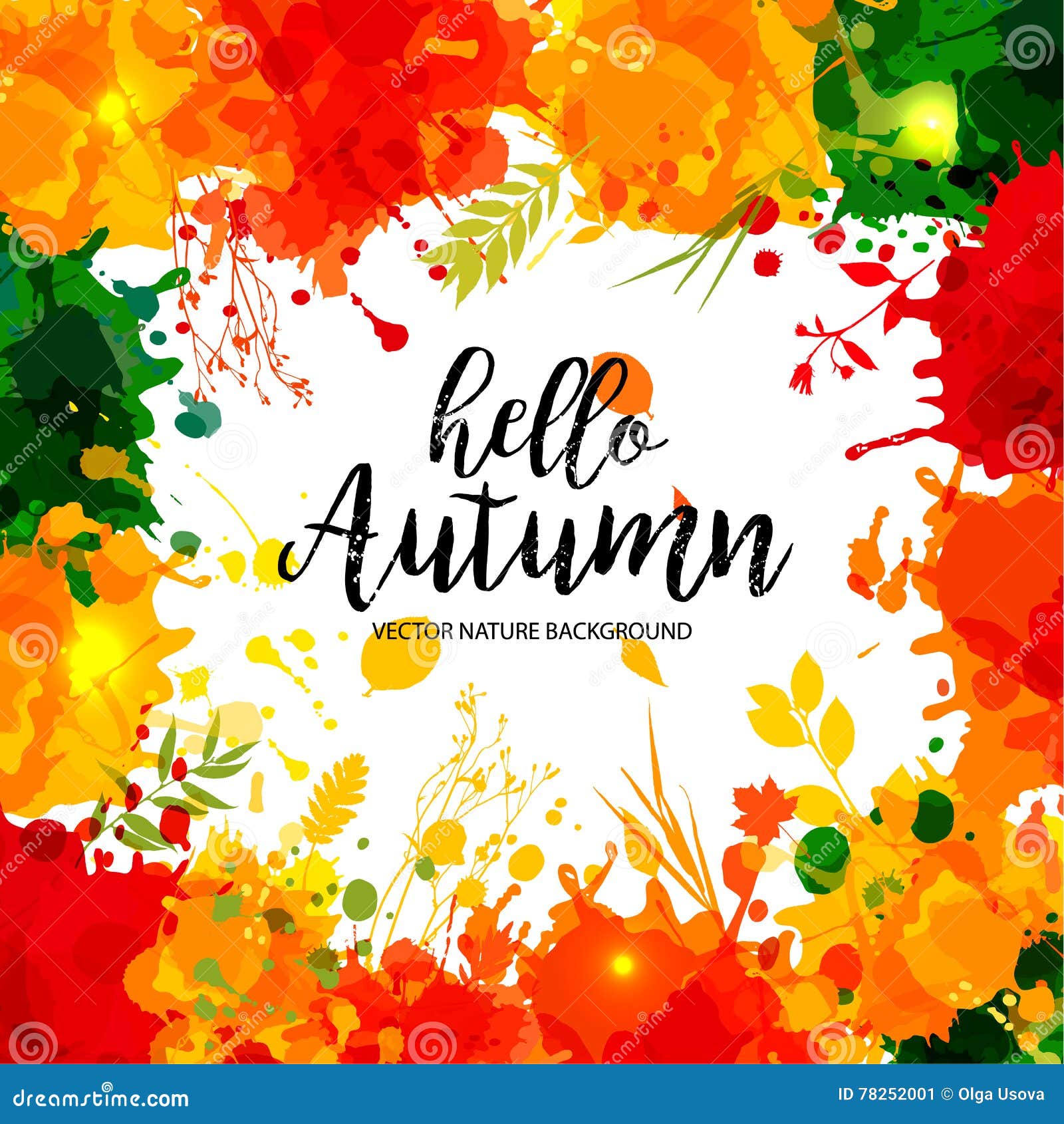 Text Hello Autumn in Frame in Paper Style on Multicolor Blots Ba Stock ...