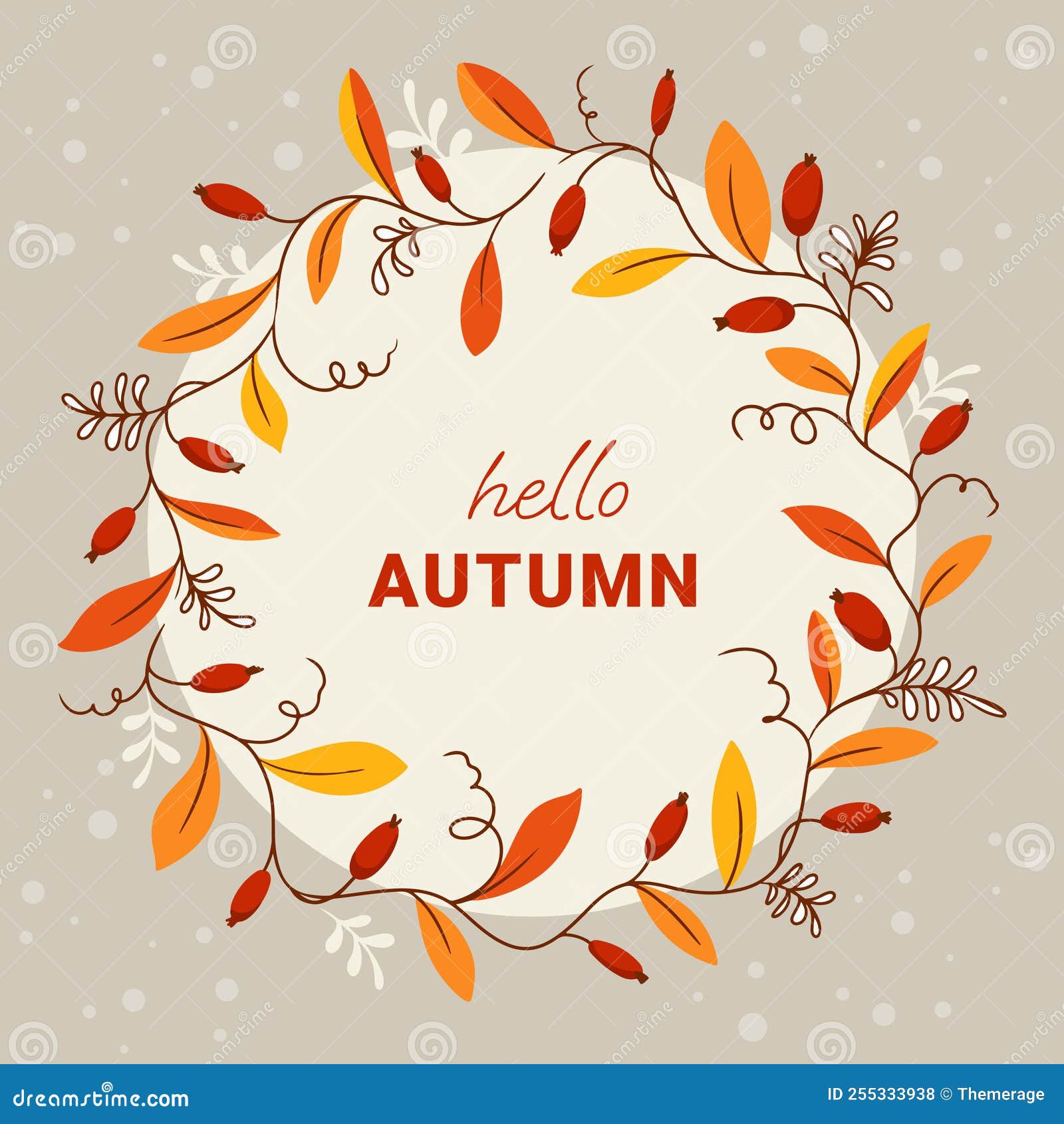 Text Hello Autumn Wreath of Autumn Leaves and Berries Stock Vector ...