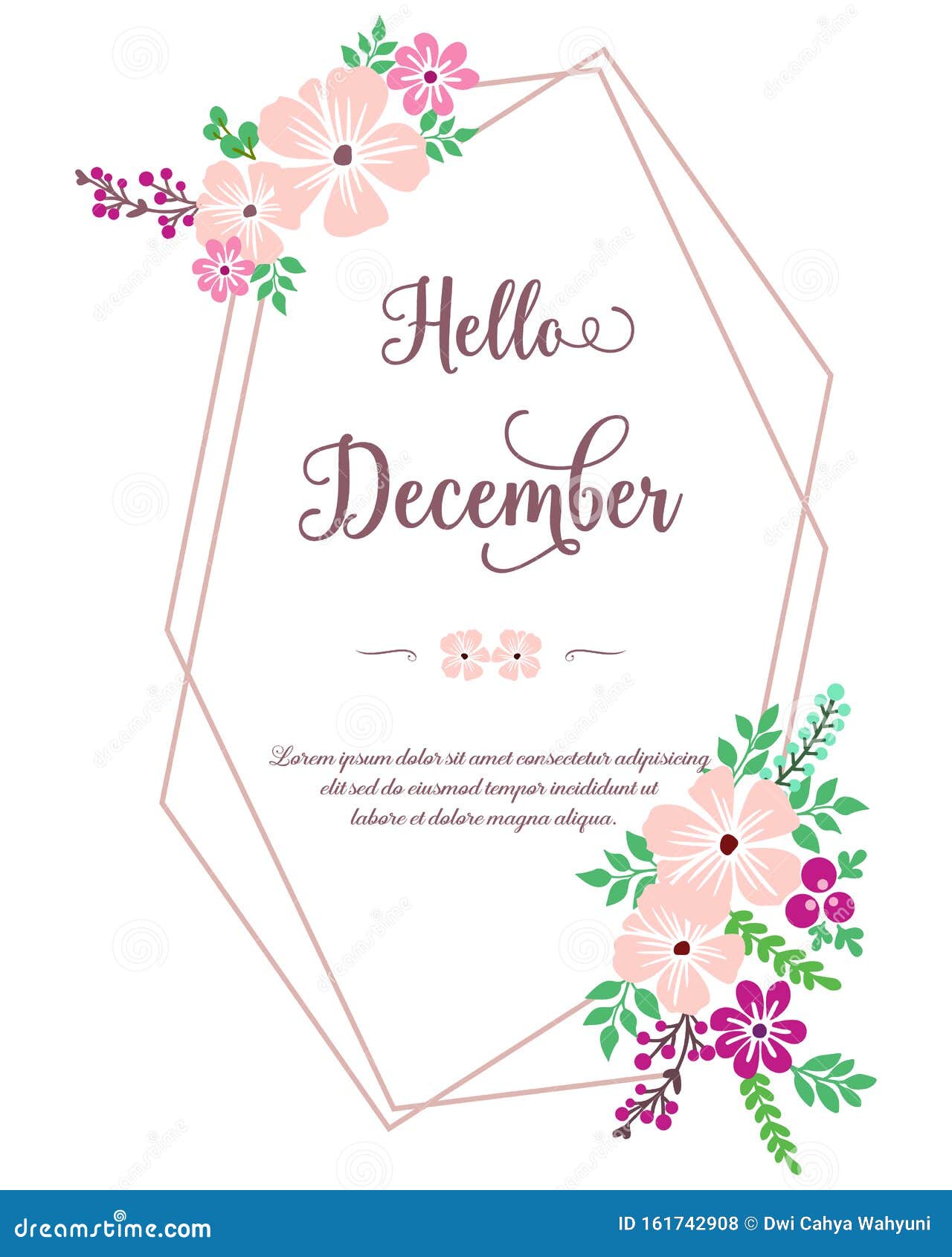 Text Hello December, with Modern Leaf Floral Frame, Isolated on White ...