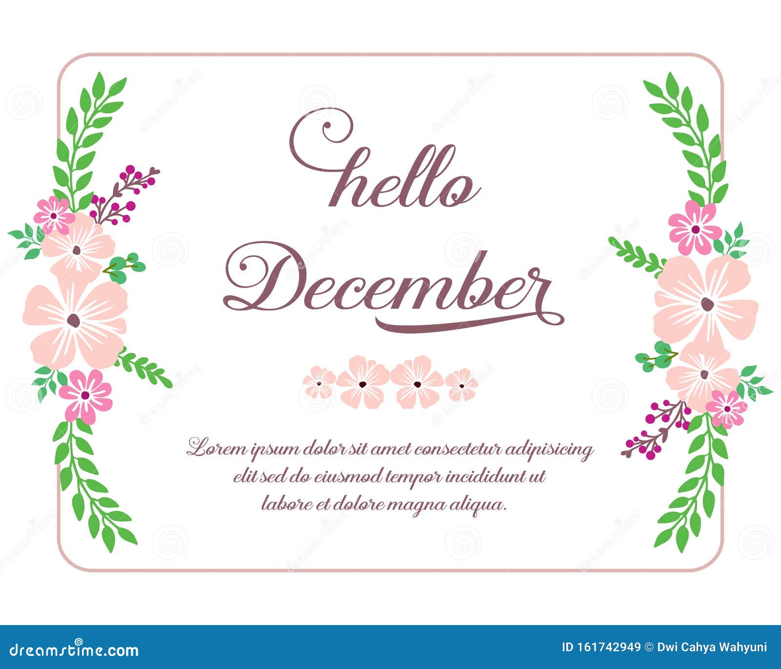 Text Hello December, with Modern Leaf Floral Frame, Isolated on White ...