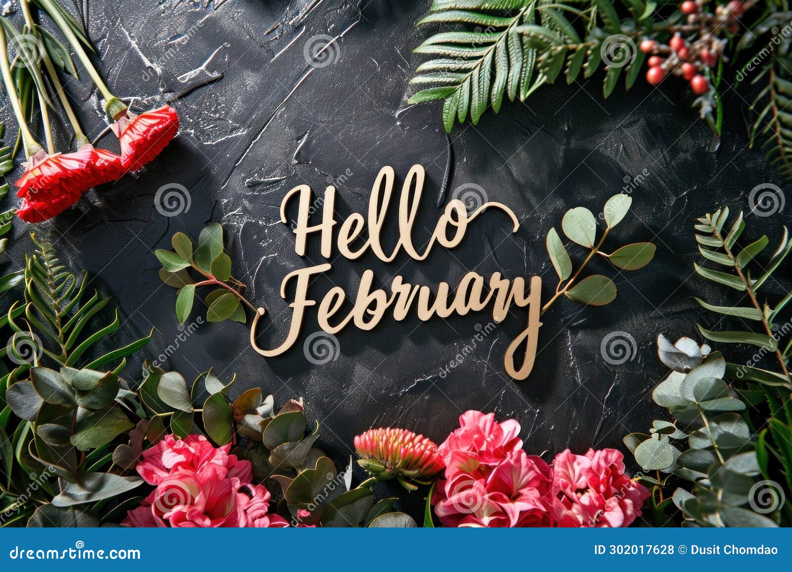 Text Hello February on Seasonal Background. Generative AI Stock ...