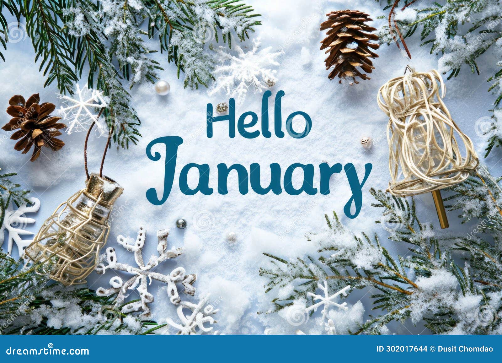 Text Hello January on Seasonal Background. Generative AI Stock Photo ...