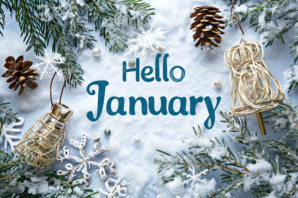 Text Hello January on Seasonal Background. Generative AI Stock Photo ...