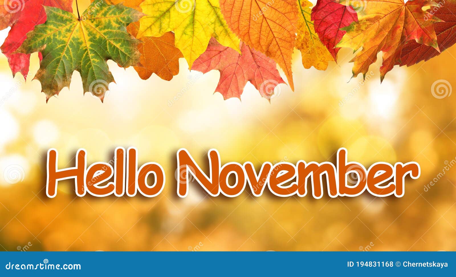 Text Hello November and Autumn Leaves on Background, Bokeh Effect Stock ...