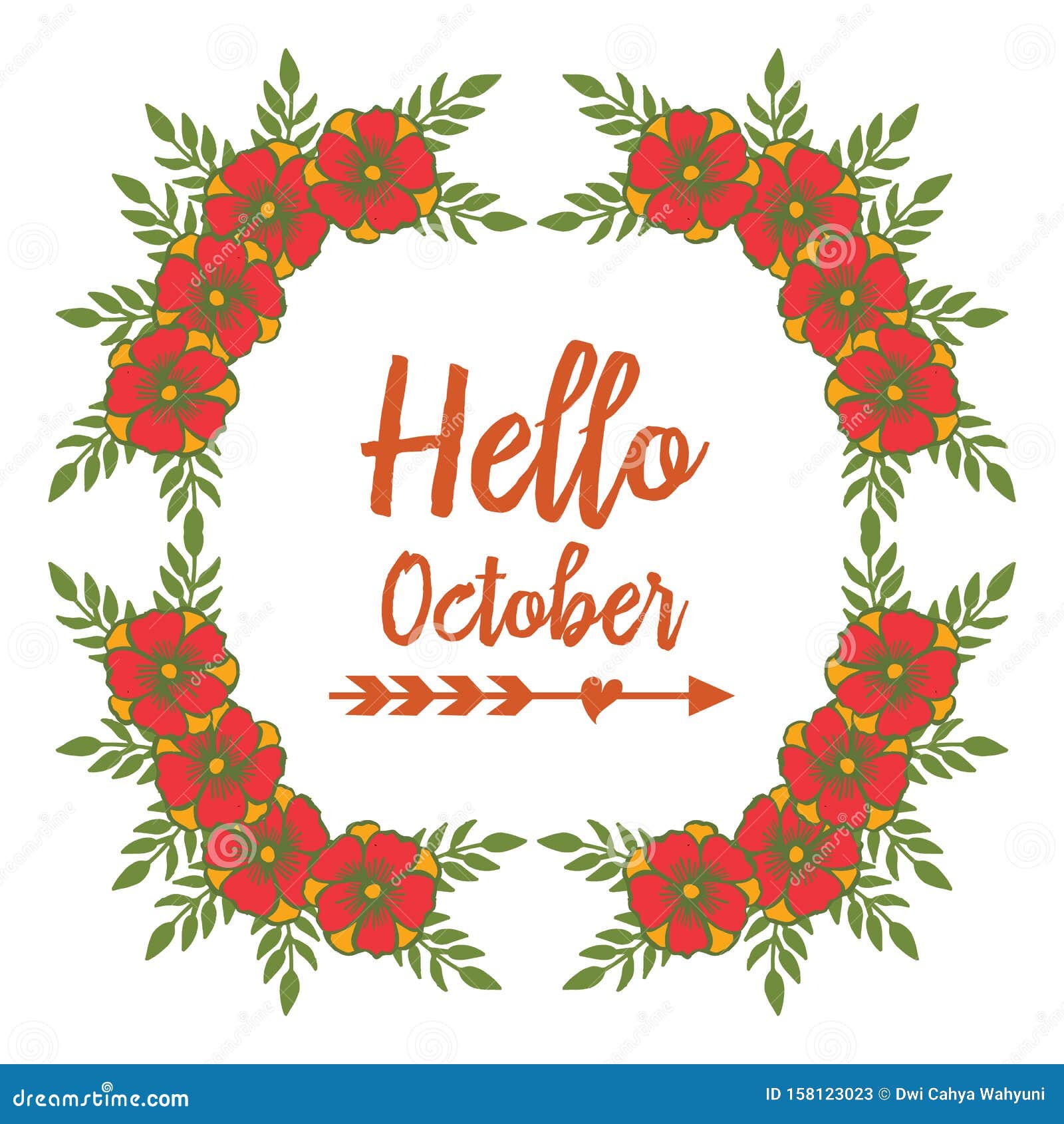 Text Hello October with Colorful Floral Frame Background. Vector Stock ...