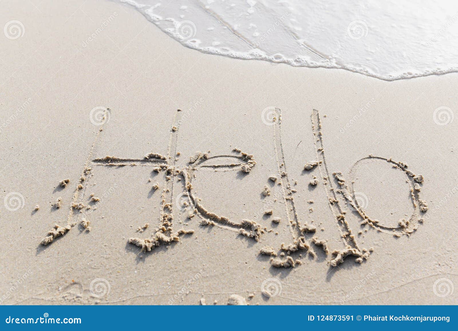 The Text Hello Write on the Sand Beach Stock Image - Image of message ...