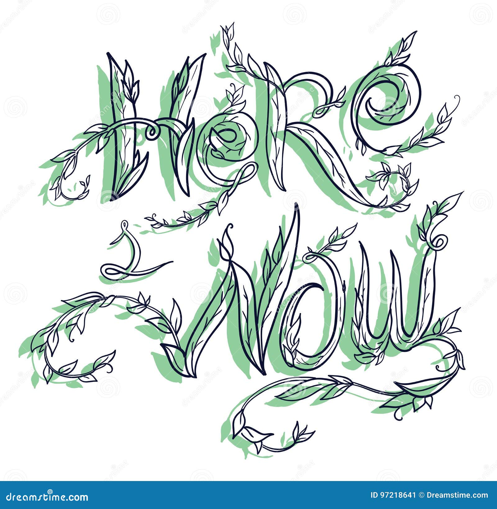 Text Here and Now Lettering Stock Vector - Illustration of isolated ...