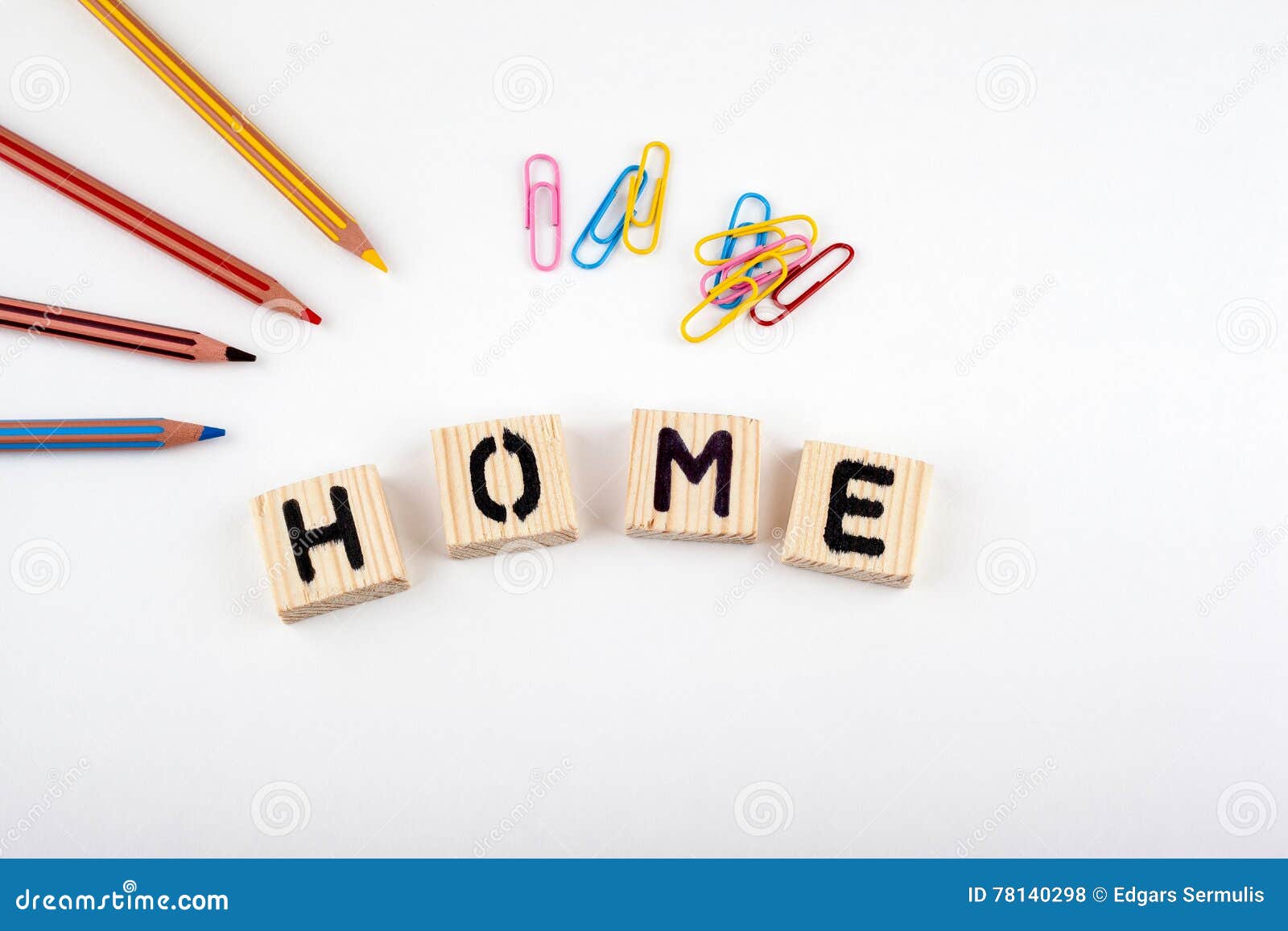 Text: Home from Wooden Letterson on White Office Desk Stock Photo ...