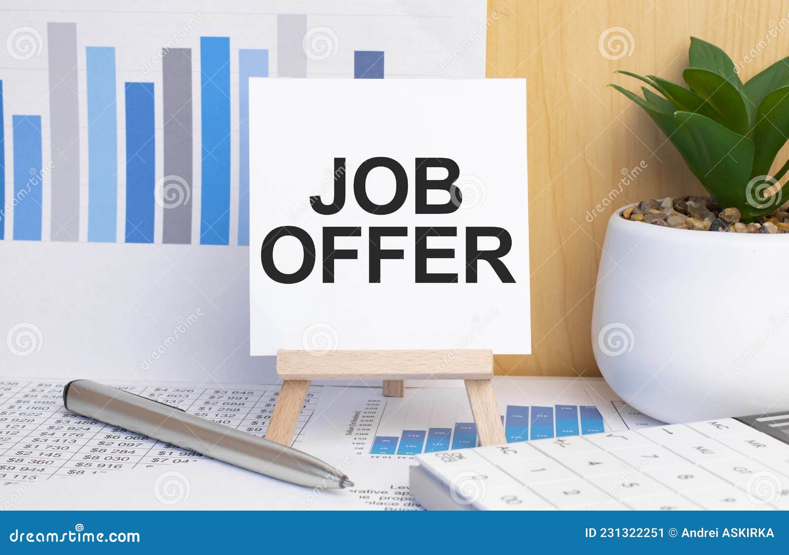 Text Job Offer on Easel with Office Tools and Paper.Top View Stock ...