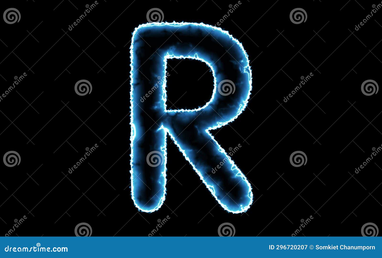 Text 4K Animation Blue Lights Form Letter R on Black Background Stock ...