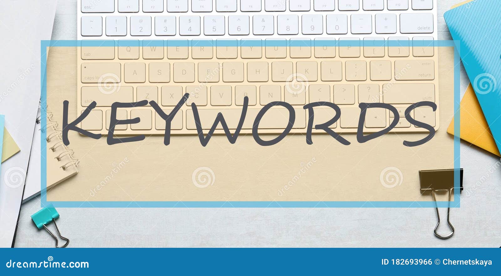 Text KEYWORDS and Keyboard on Background, Flat Lay. Banner Design Stock ...