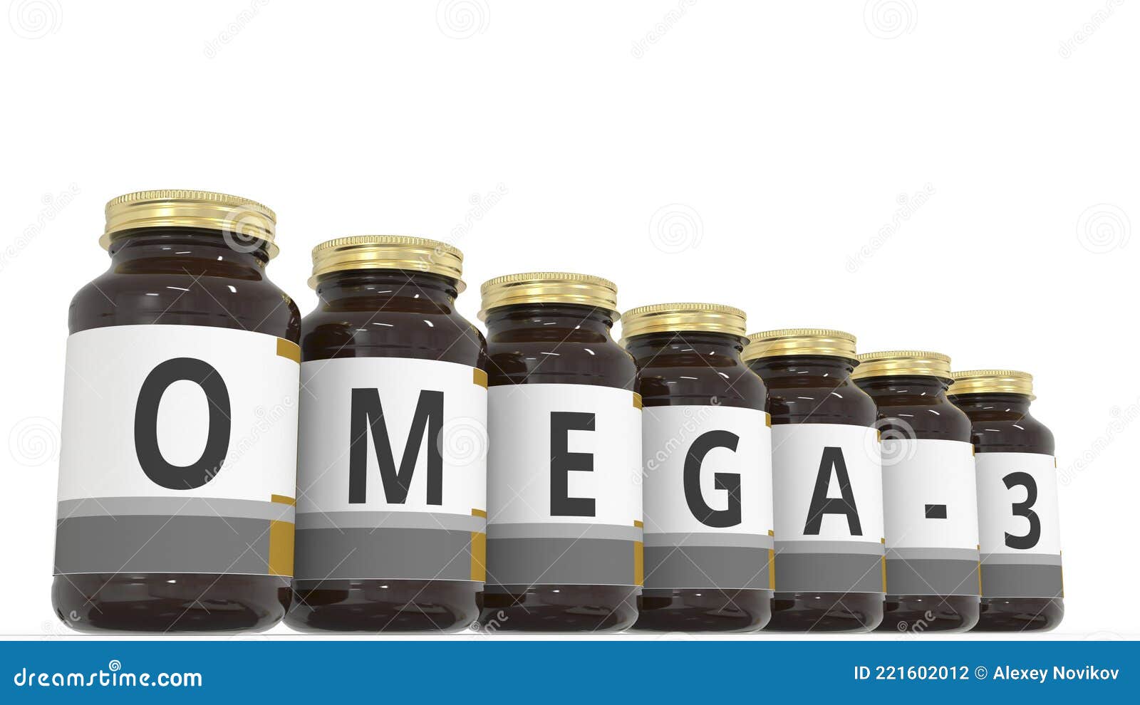 OMEGA-3 Text on Medical Bottles. 3d Rendering Stock Illustration ...
