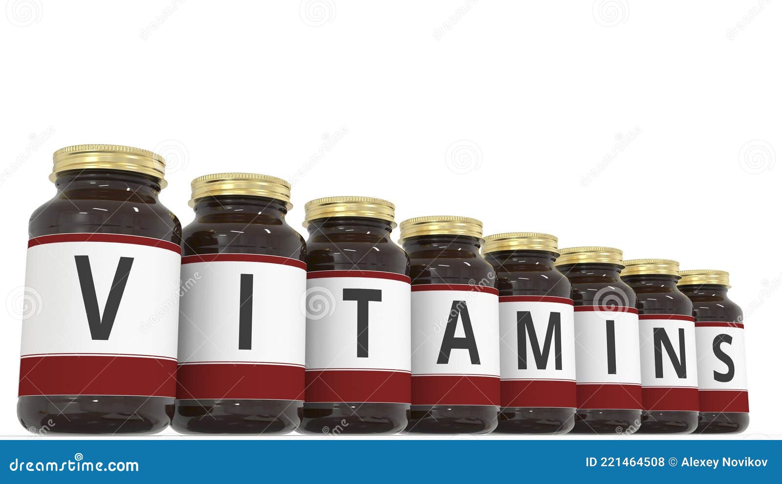 VITAMINS Text on the Labels of Medical Bottles. 3d Rendering Stock ...