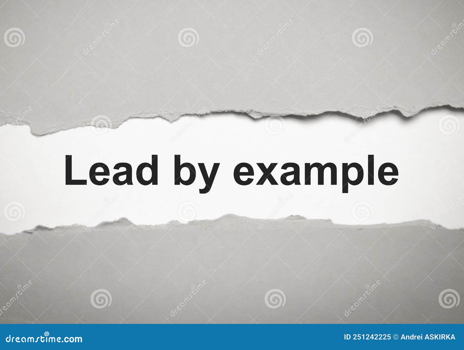 The Text Lead by Example Appearing Behind Torn Grey Paper Stock Image ...