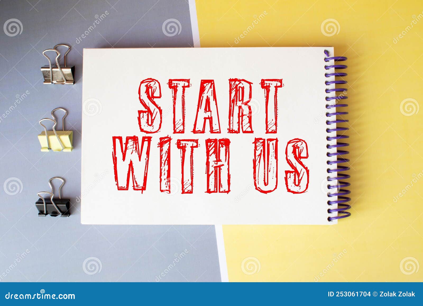 The Text Let Us Get Started with Red Notebook Aside Isolated on a White ...