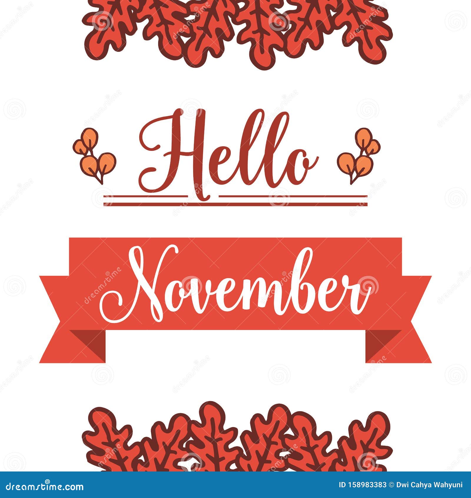 Text Lettering of Hello November, with Nature Leaf Frame Hand Drawn ...