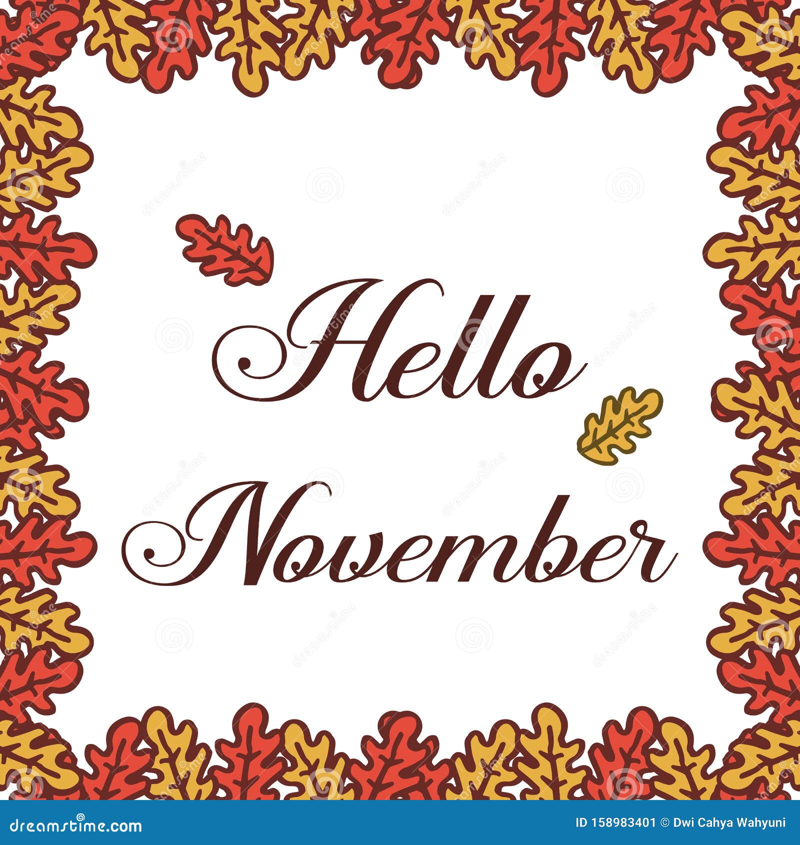 Text Lettering of Hello November, with Nature Leaf Frame Hand Drawn ...