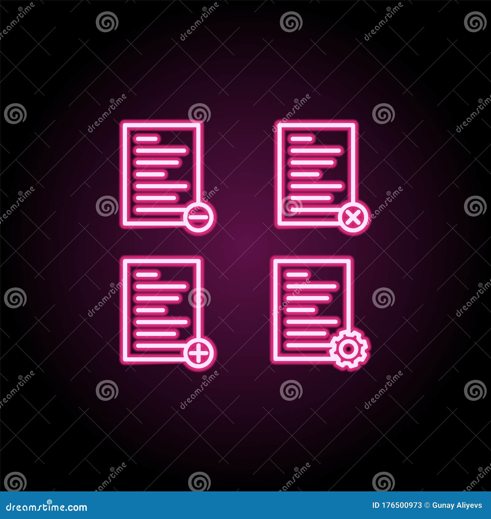 Text, List, Remove, Delete, Plus, Settings Sign Neon Icon. Simple Thin Line, Outline Vector of ...