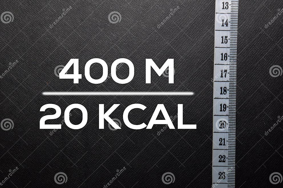 Text 400 M - 200 KCAL Write on Black Table Stock Photo - Image of ...