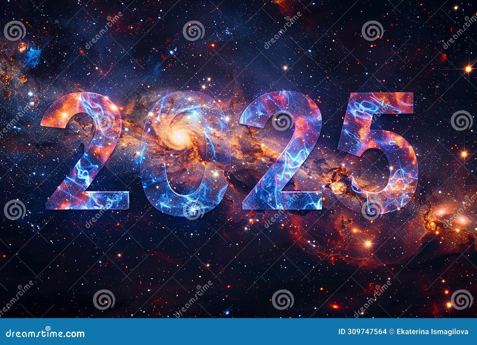 The Text "2025" Made of Glow Tinsels, Interstellar Galaxy in the ...