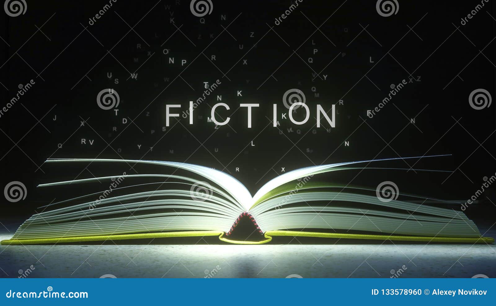 FICTION Caption Made of Glowing Letters from the Open Book. 3D ...