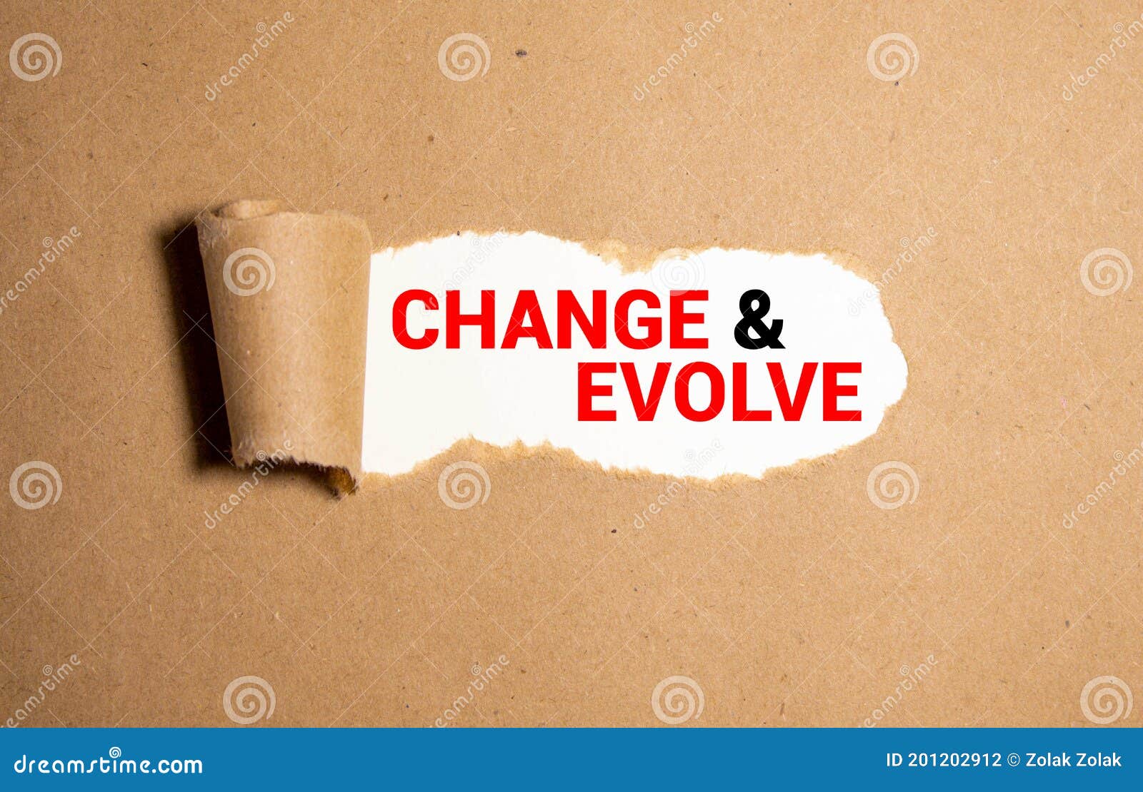 The Text MAKE a CHANGE and EVOLVE Behind Torn Brown Paper Stock Photo ...
