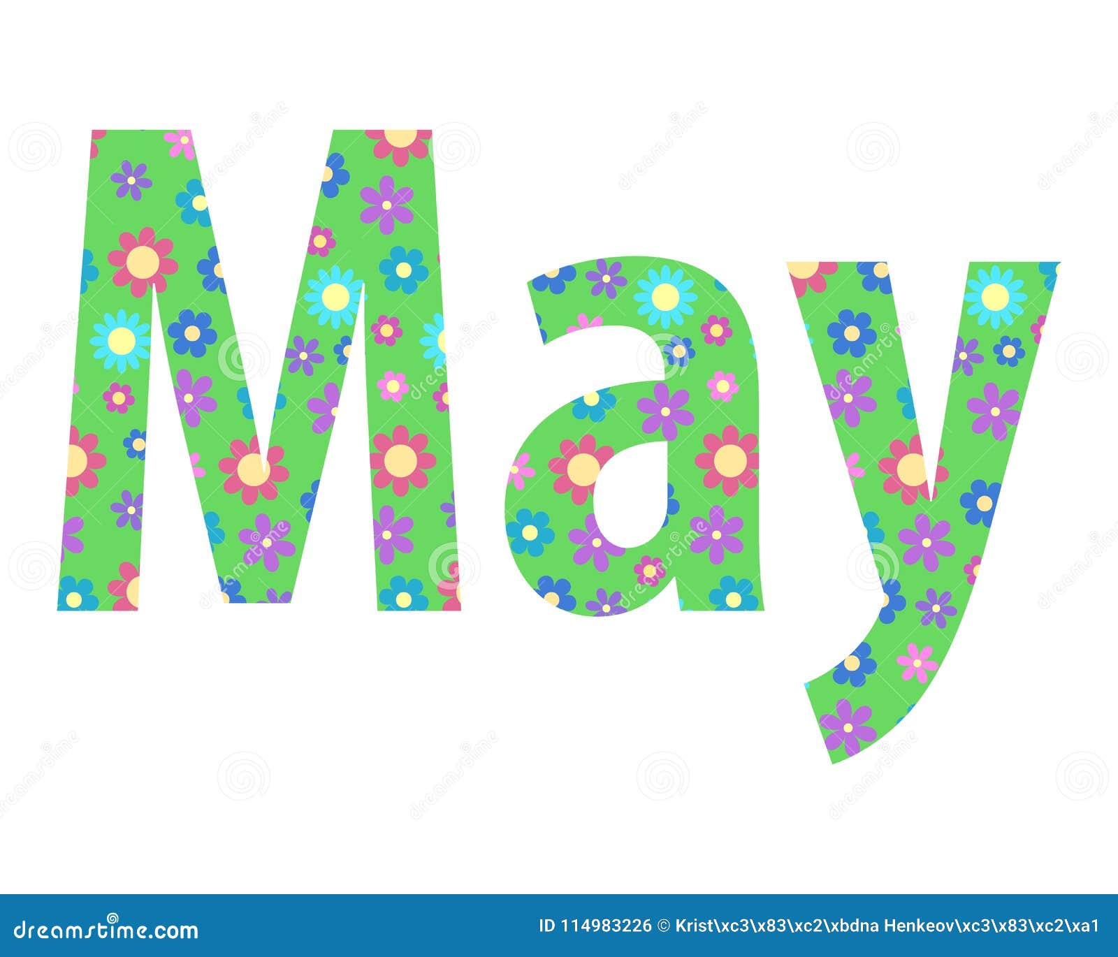 Text May Lettering with Cute Spring Flower Pattern on Green Isolated on ...