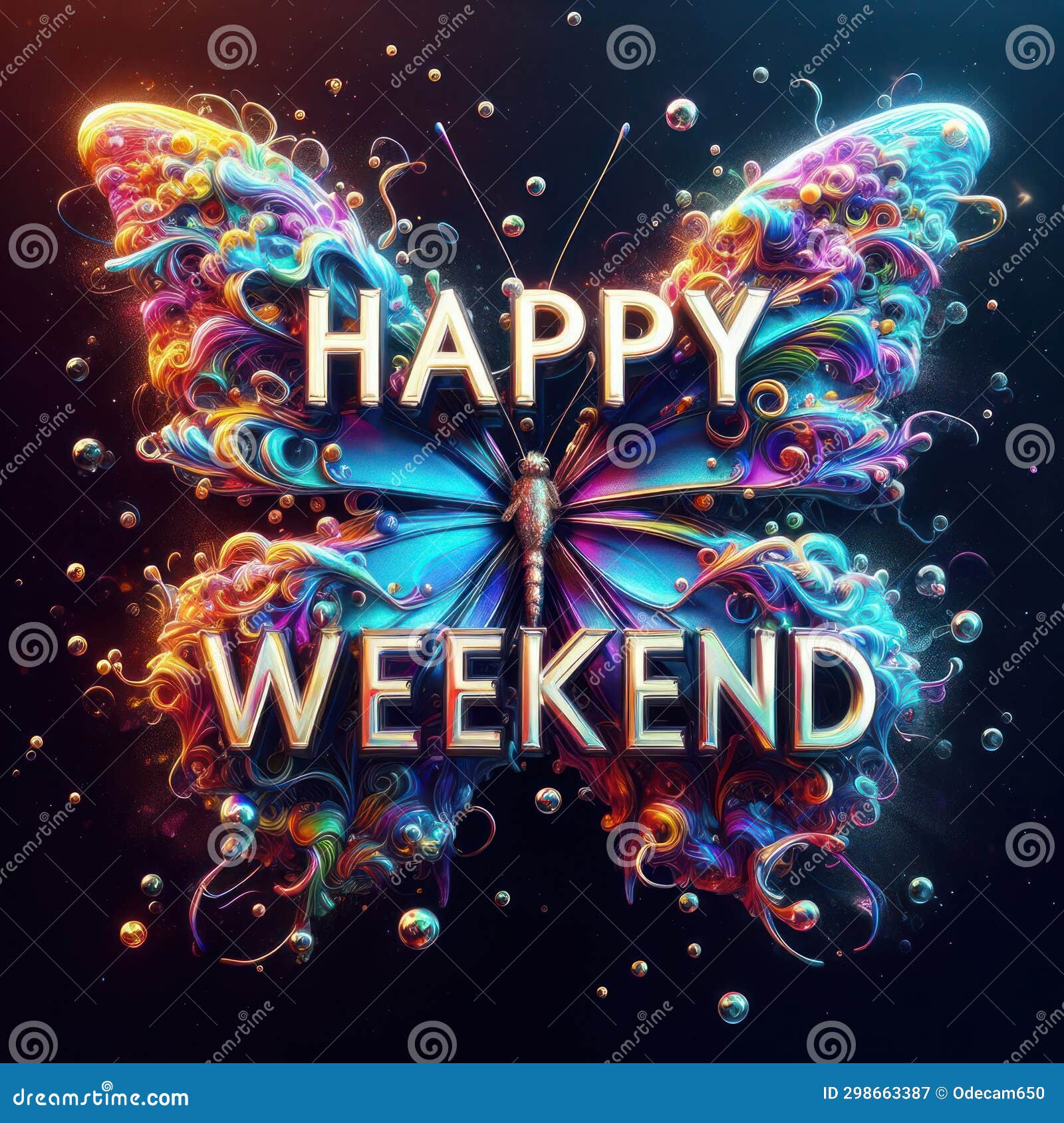 Text Message Happy Weekend with Background Decorated with Butterfly and ...