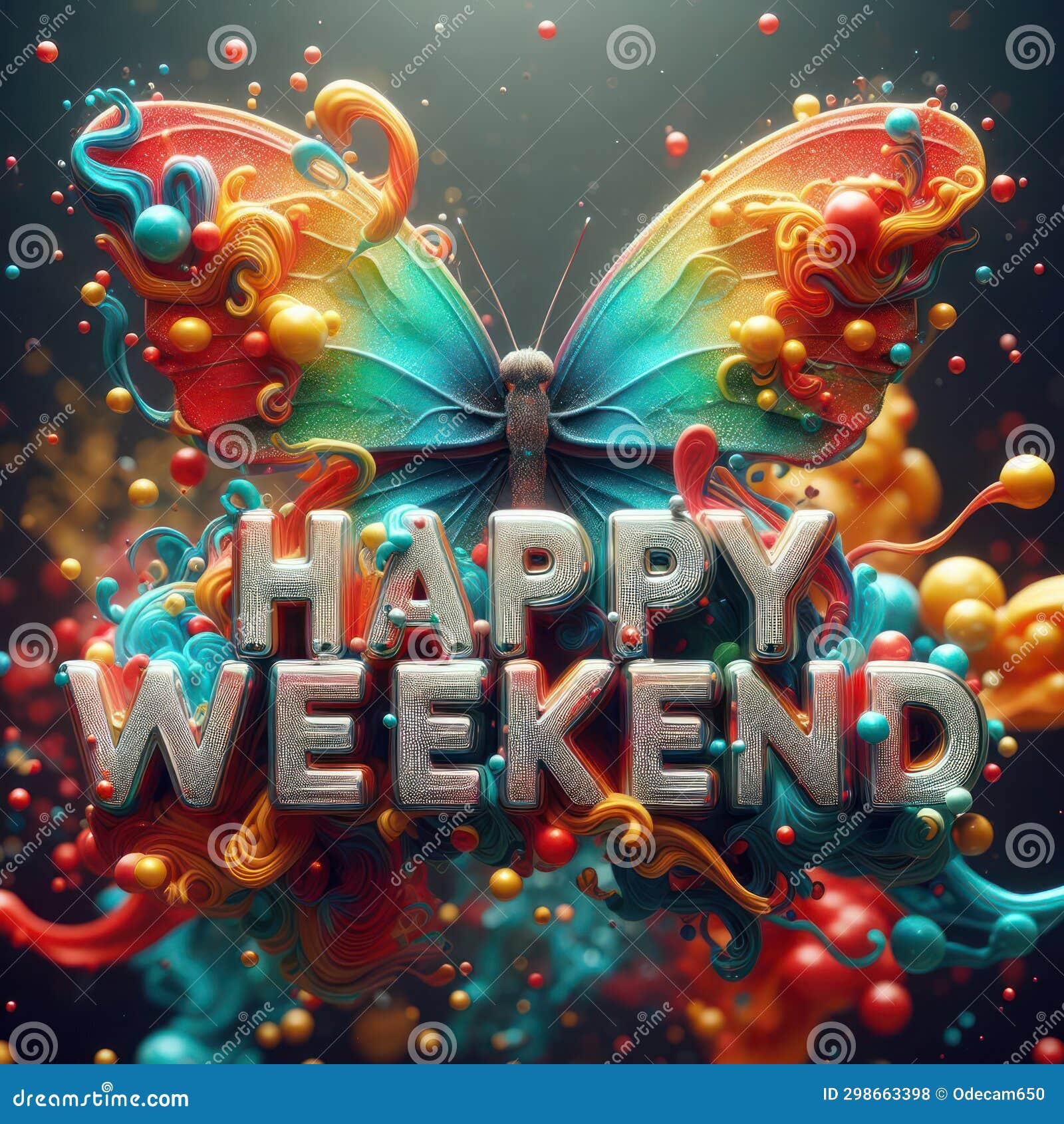 Text Message Happy Weekend with Background Decorated with Butterfly and ...