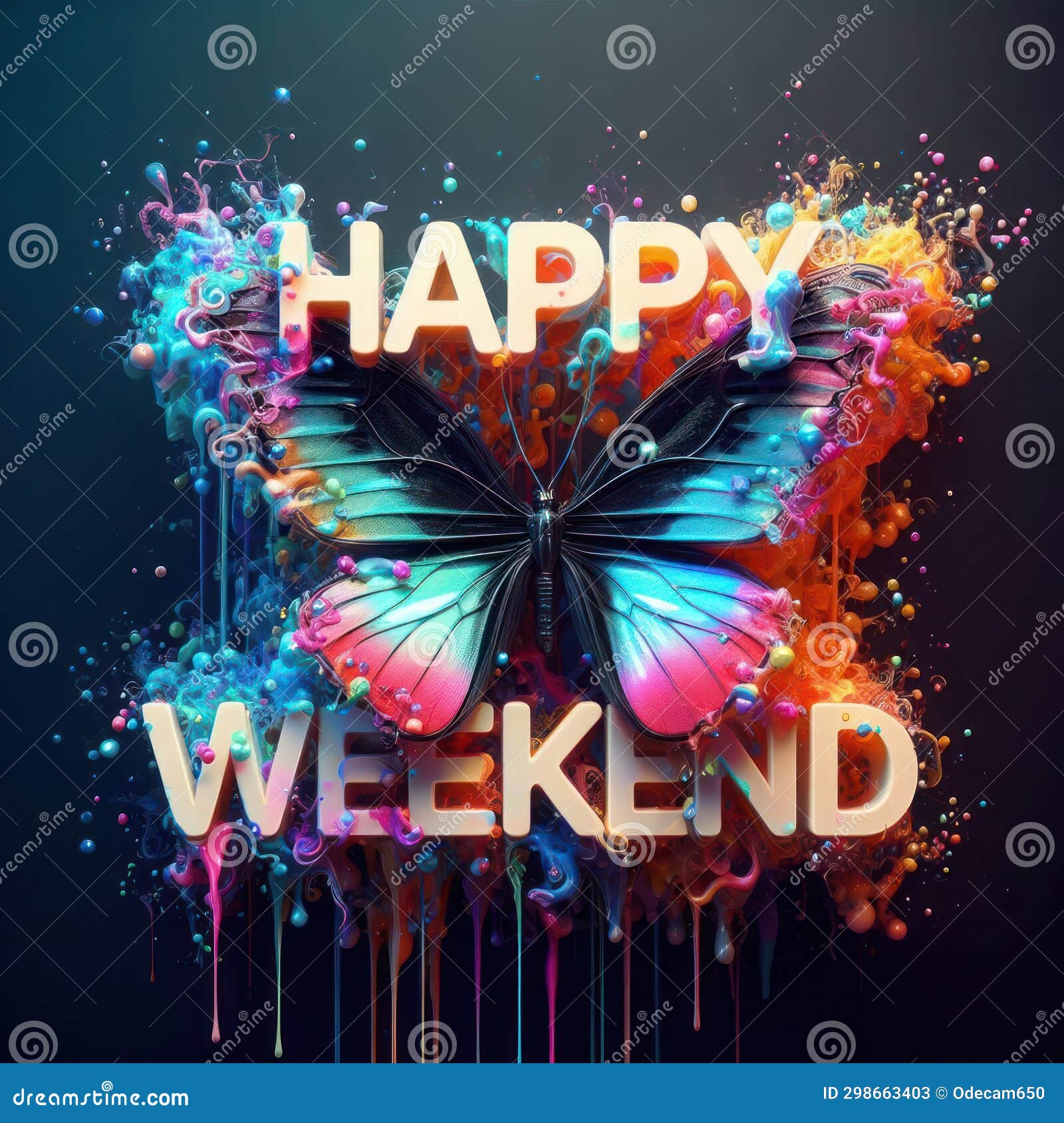 Text Message Happy Weekend with Background Decorated with Butterfly and ...