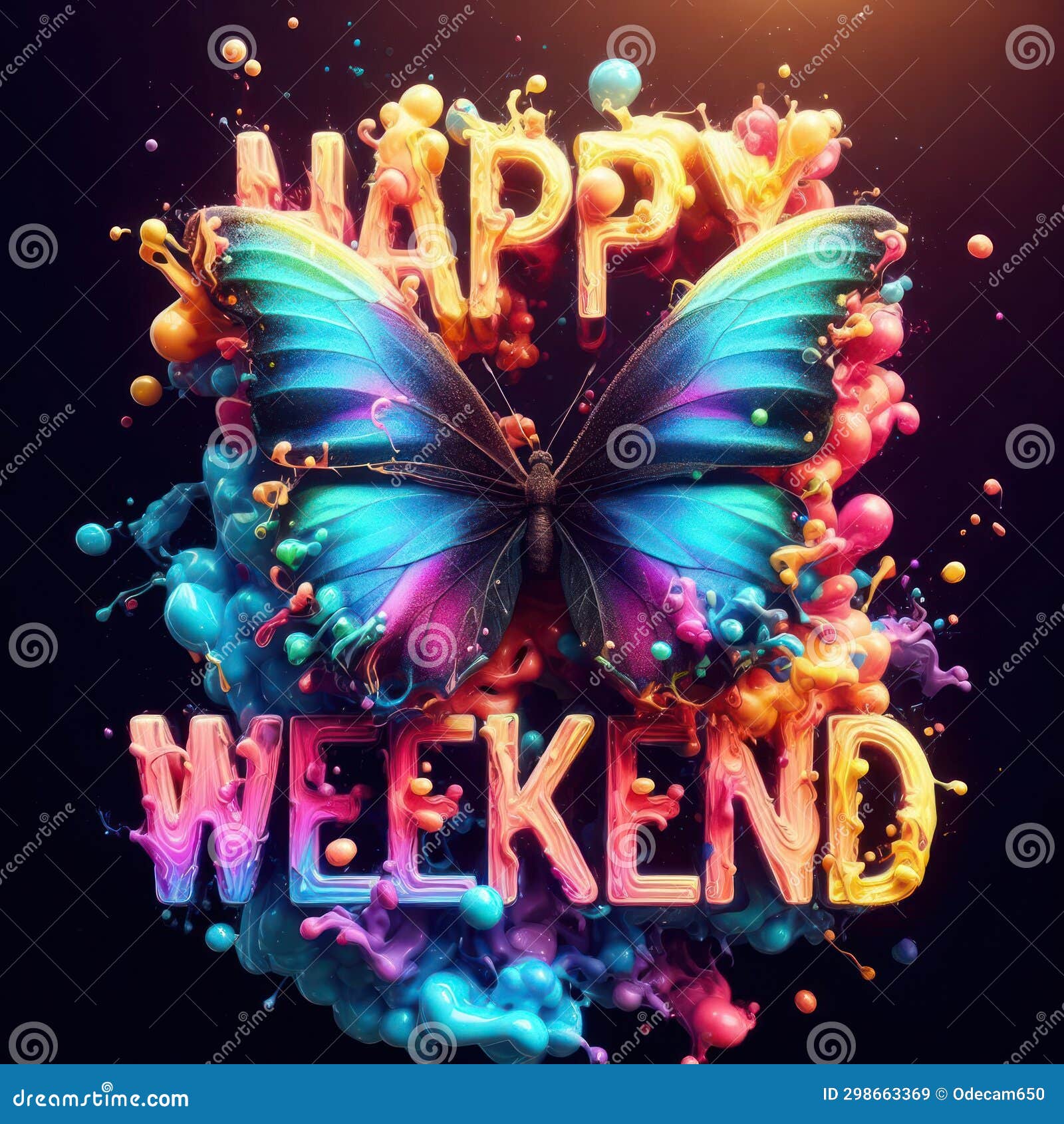 Text Message Happy Weekend with Background Decorated with Butterfly and ...