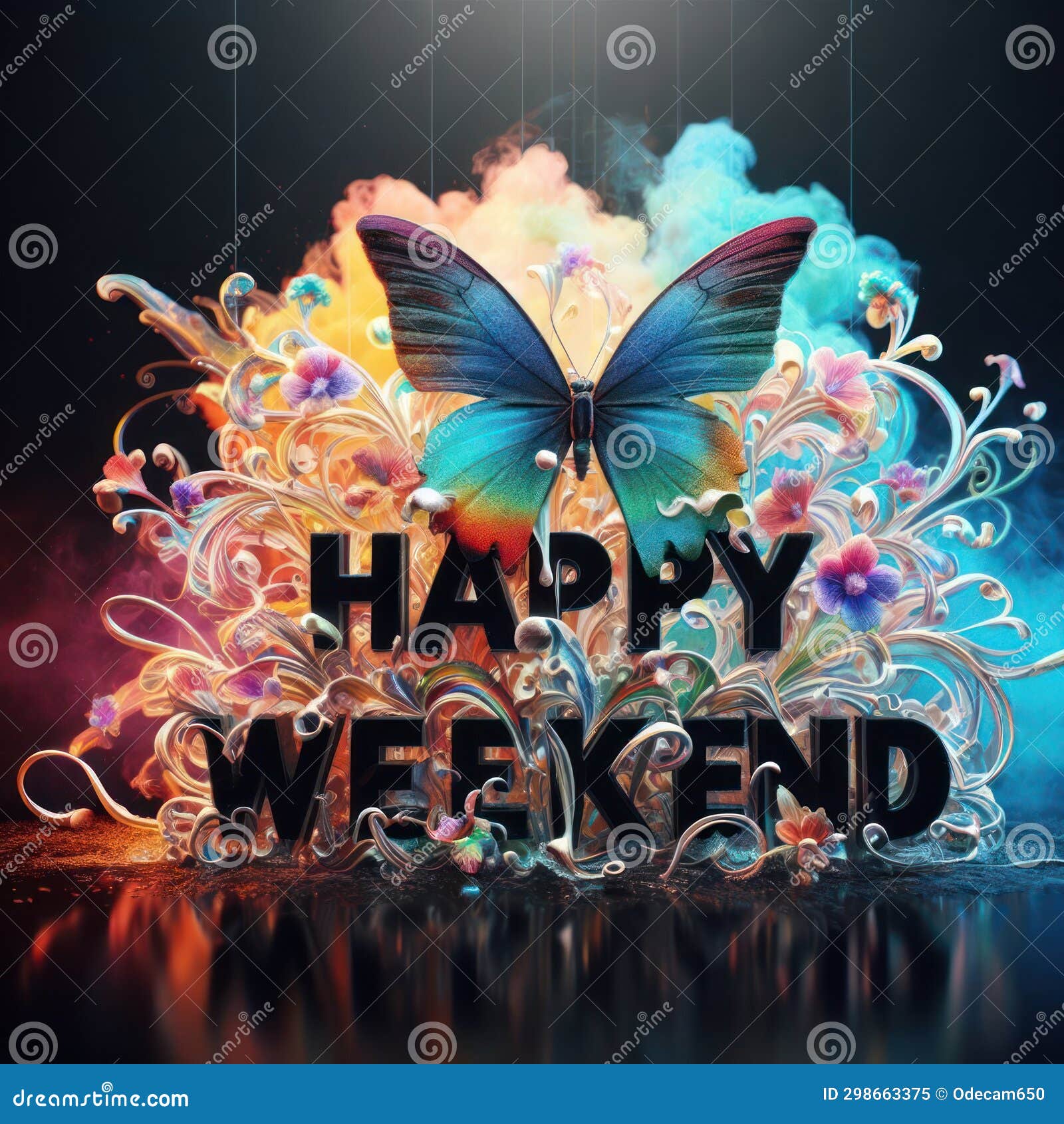 Text Message Happy Weekend with Background Decorated with Butterfly and ...