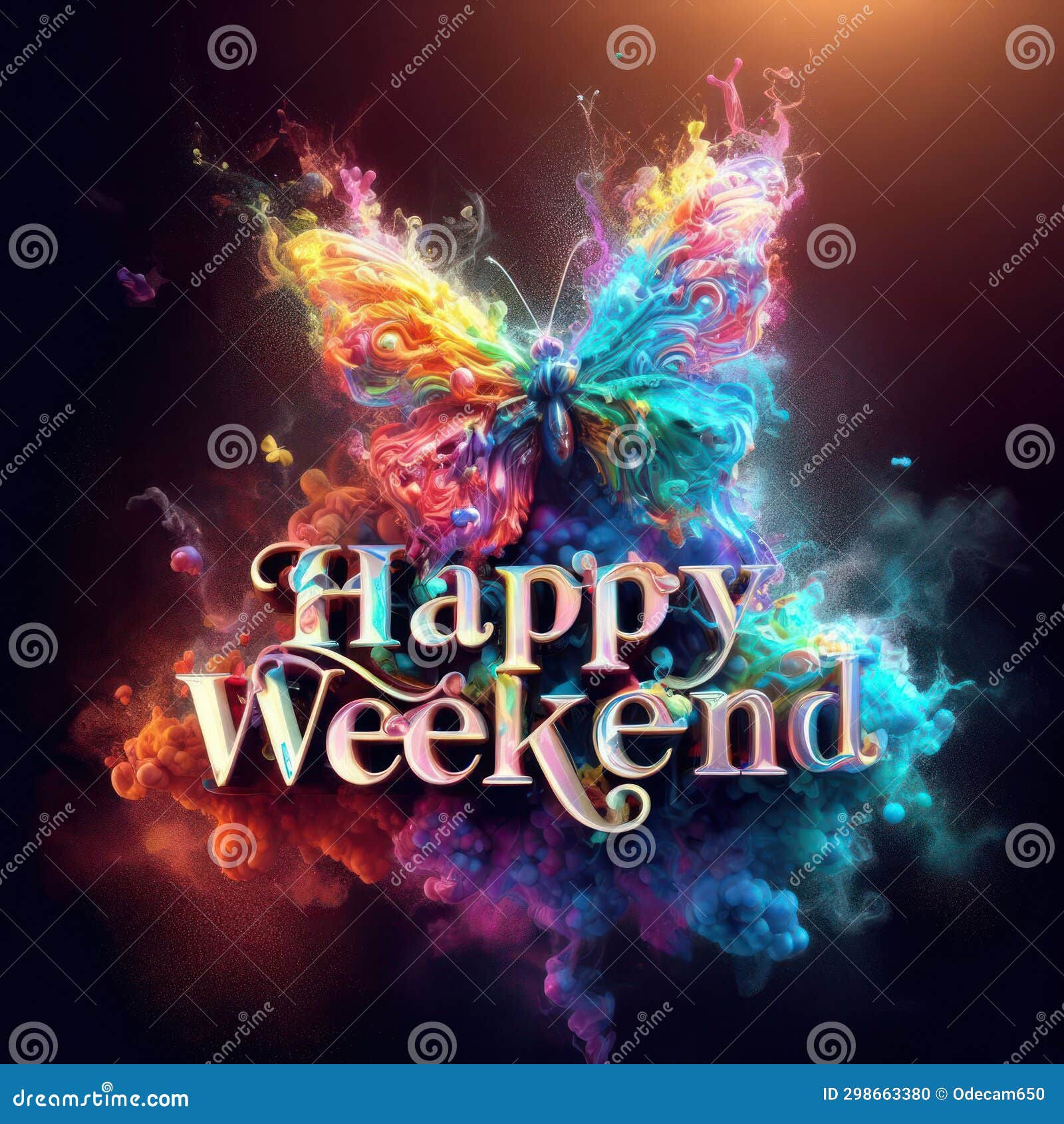 Text Message Happy Weekend with Background Decorated with Butterfly and ...