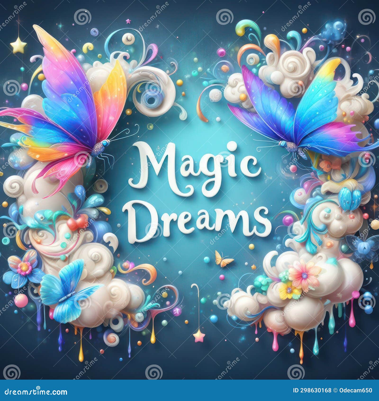 Text Message "Magic Dreams" with Background Decorated with Flowers and ...