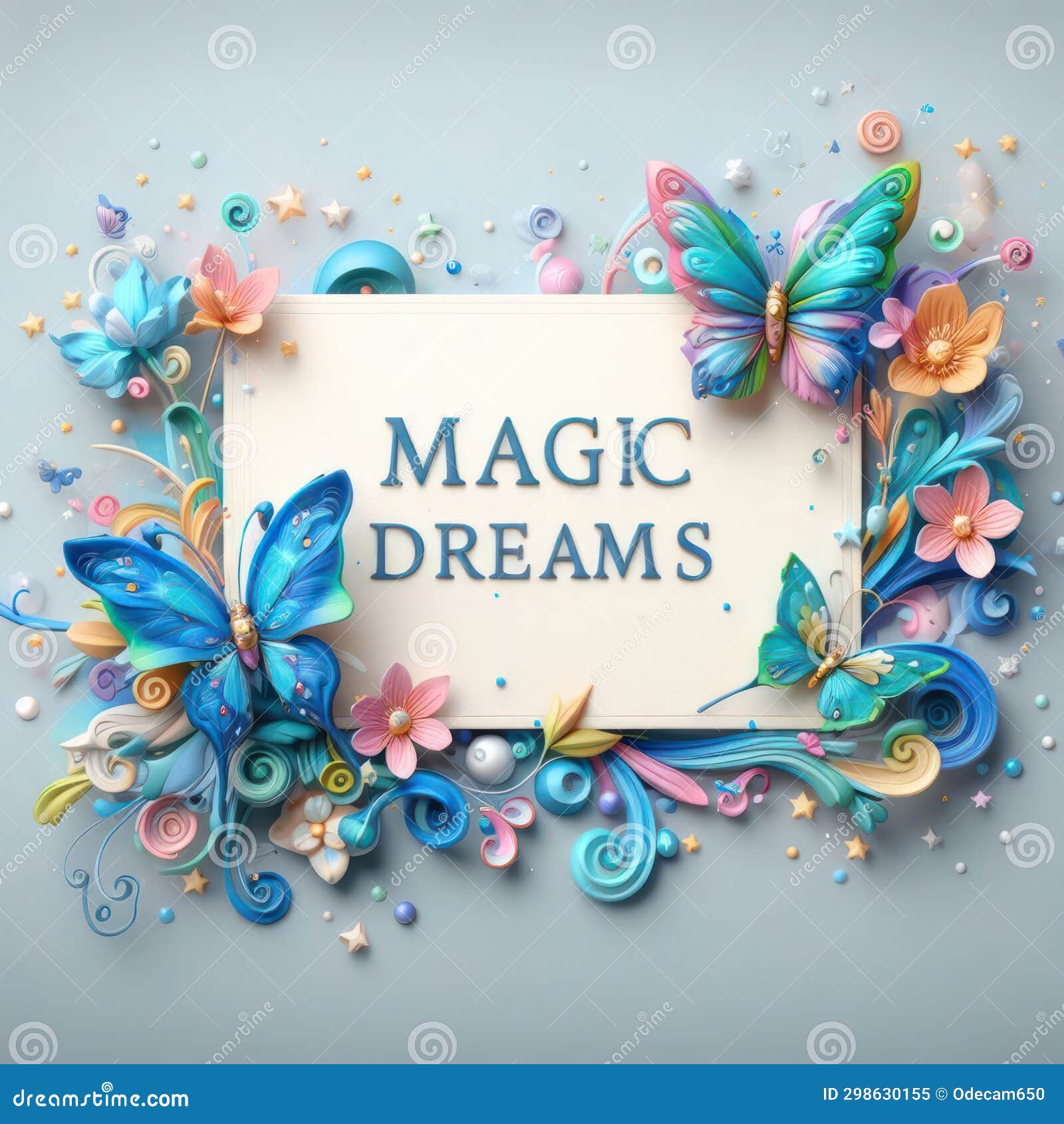 Text Message "Magic Dreams" with Background Decorated with Flowers and ...