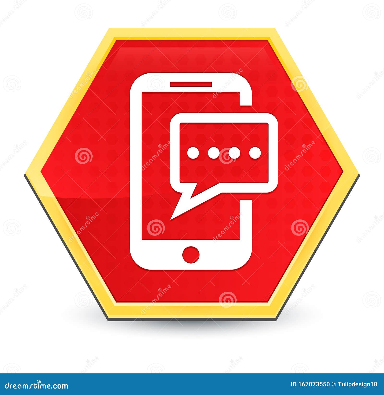 Text Message Phone Icon Abstract Red Hexagon Button Bright Yellow Frame ...