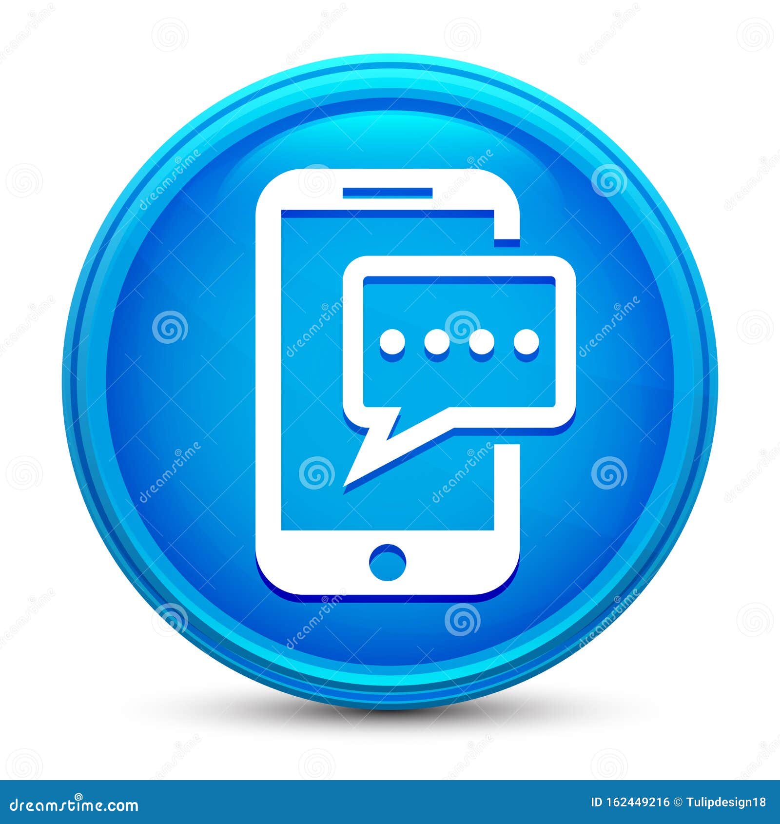 Text Message Phone Icon Glass Shiny Blue Round Button Isolated Design ...