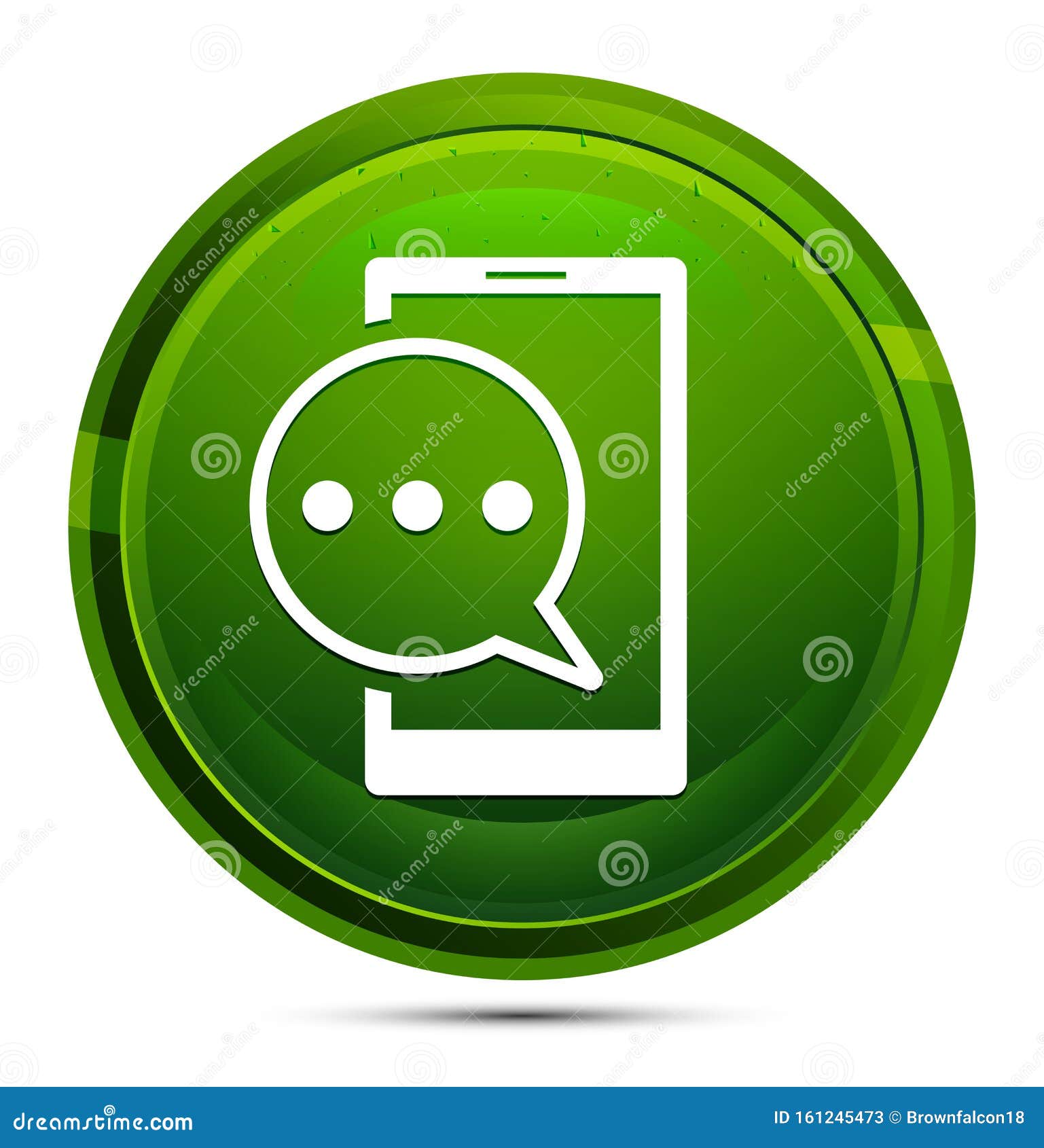 Text Message Phone Icon Glassy Green Round Button Illustration Stock ...