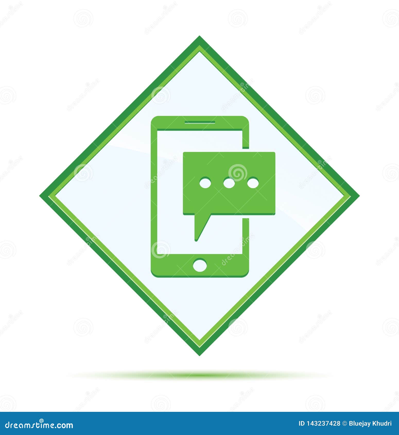 Text Message Phone Icon Modern Abstract Green Diamond Button Stock ...