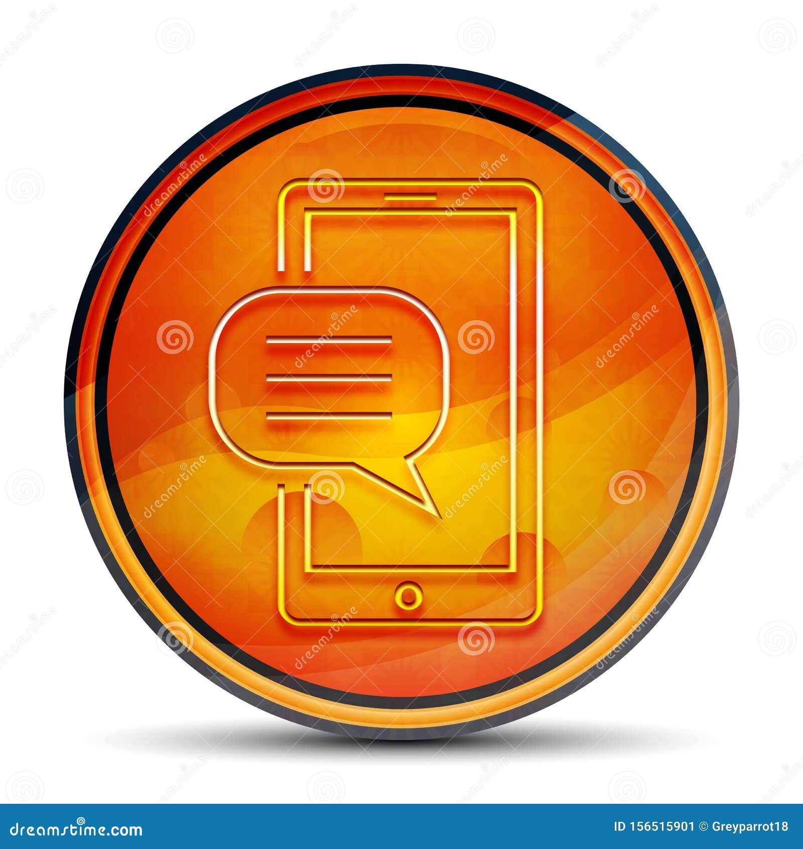 Text Message Phone Icon Shiny Bright Orange Round Button Illustration ...