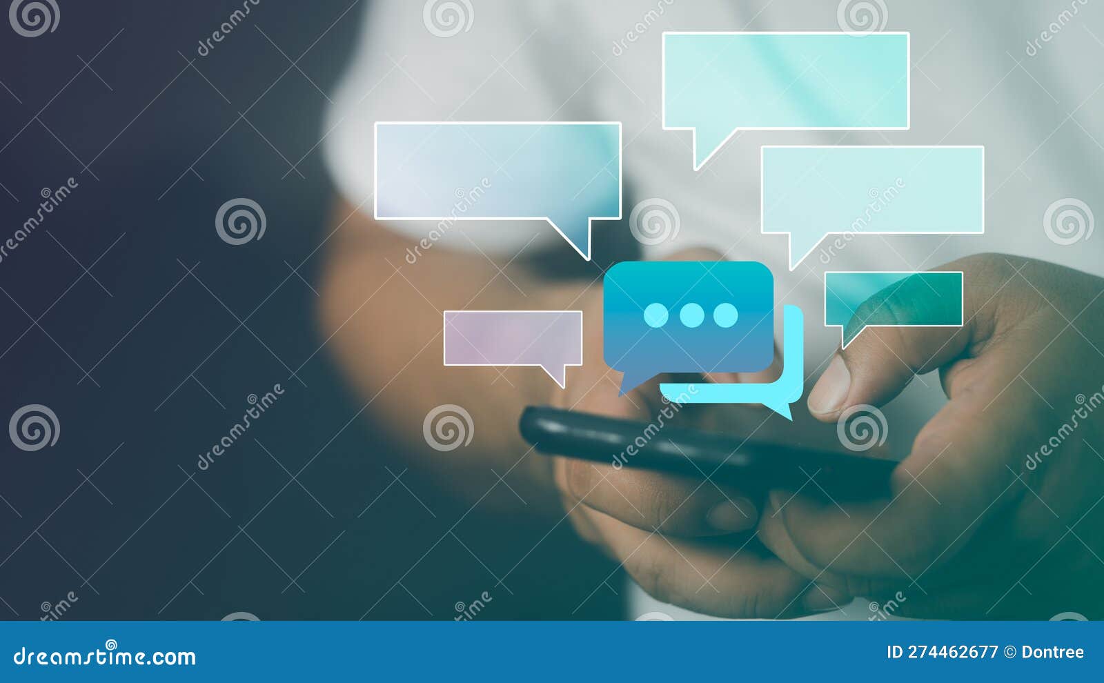 Text Messages in Cellphone Screen with Abstract Hologram Speech Bubbles ...