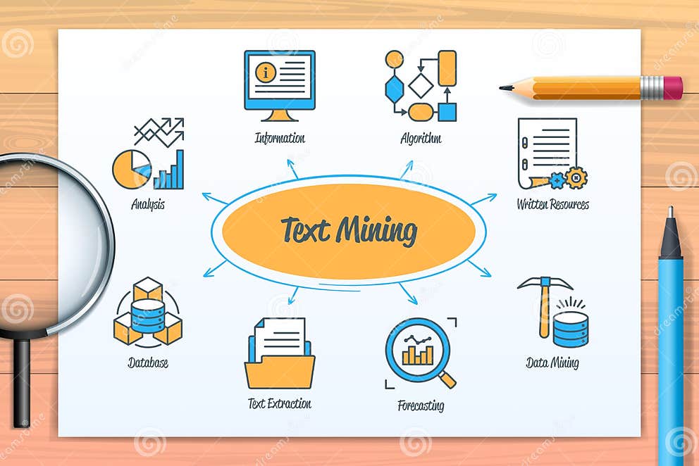 Text Mining Chart with Icons and Keywords Stock Vector - Illustration ...