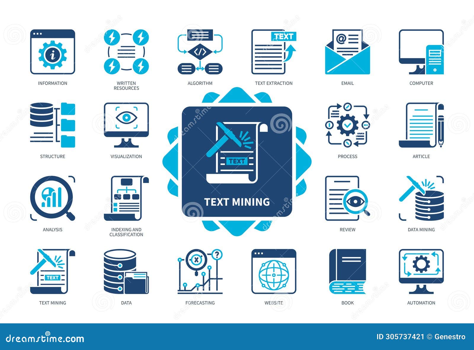 Text Mining solid icon set stock illustration. Illustration of icons ...